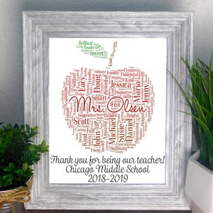 Custom TEACHER Word Art | Word Cloud | Apple | Customizable | Teacher ...