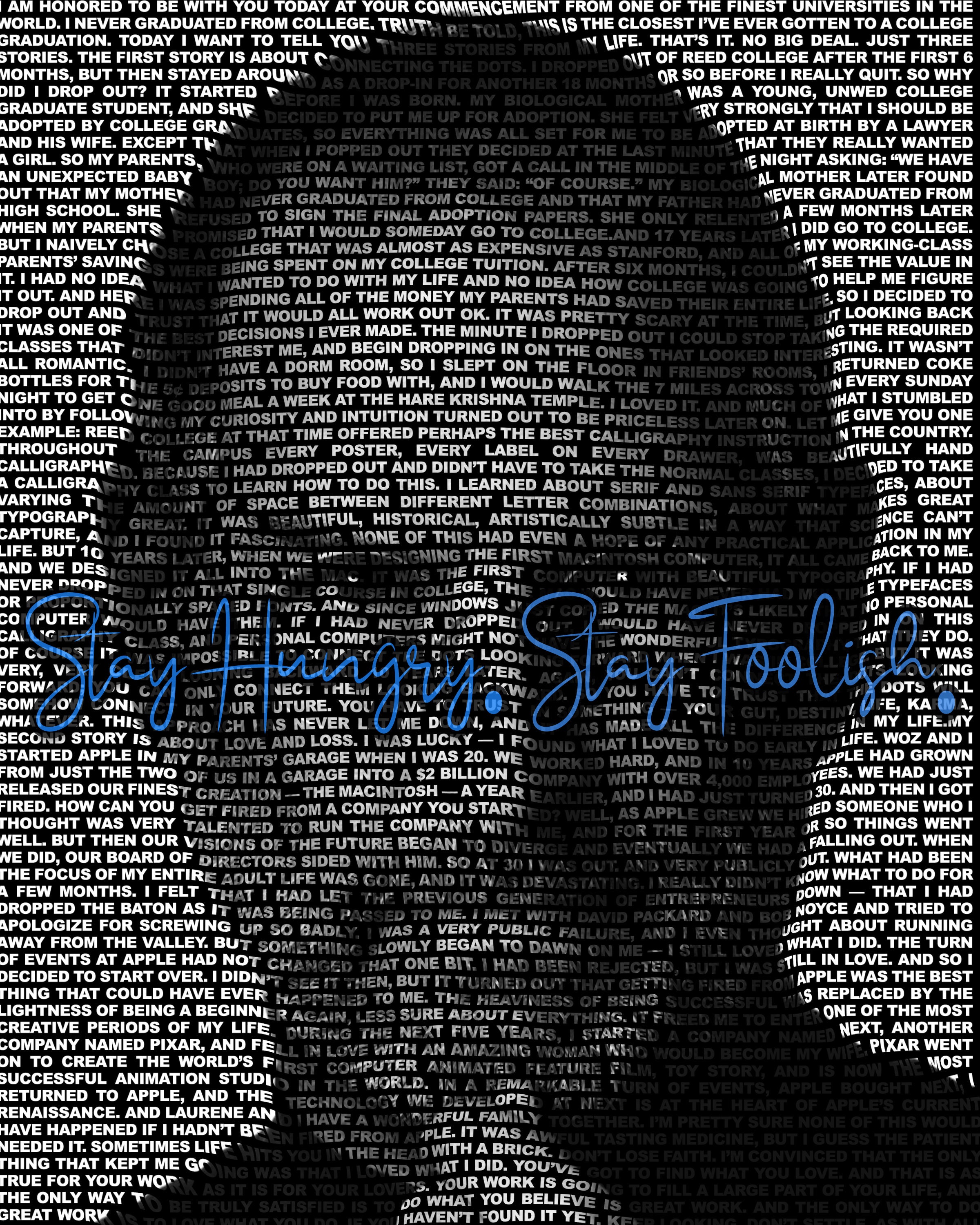 Steve Jobs Typography Portrait | Word Art Portrait | Stay Hungry Stay ...