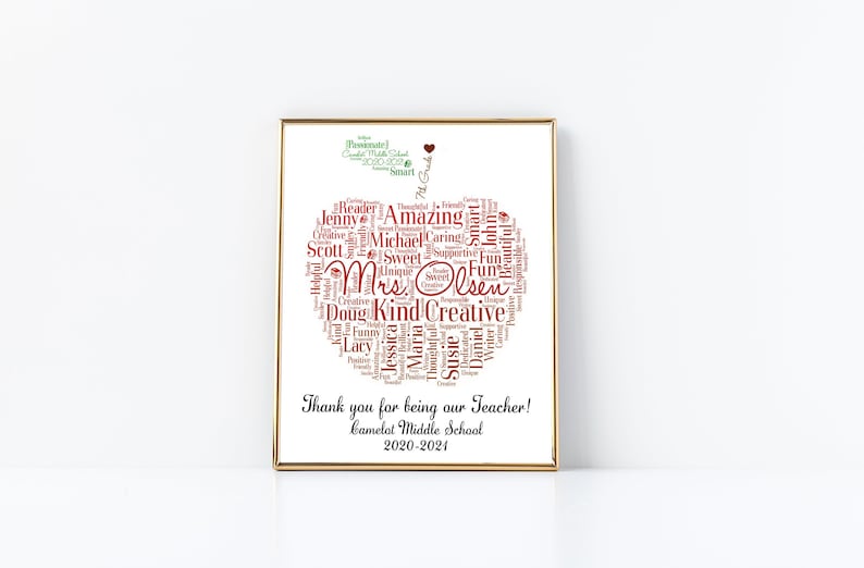 Custom TEACHER Word Art | Word Cloud | Apple | Customizable | Teacher ...