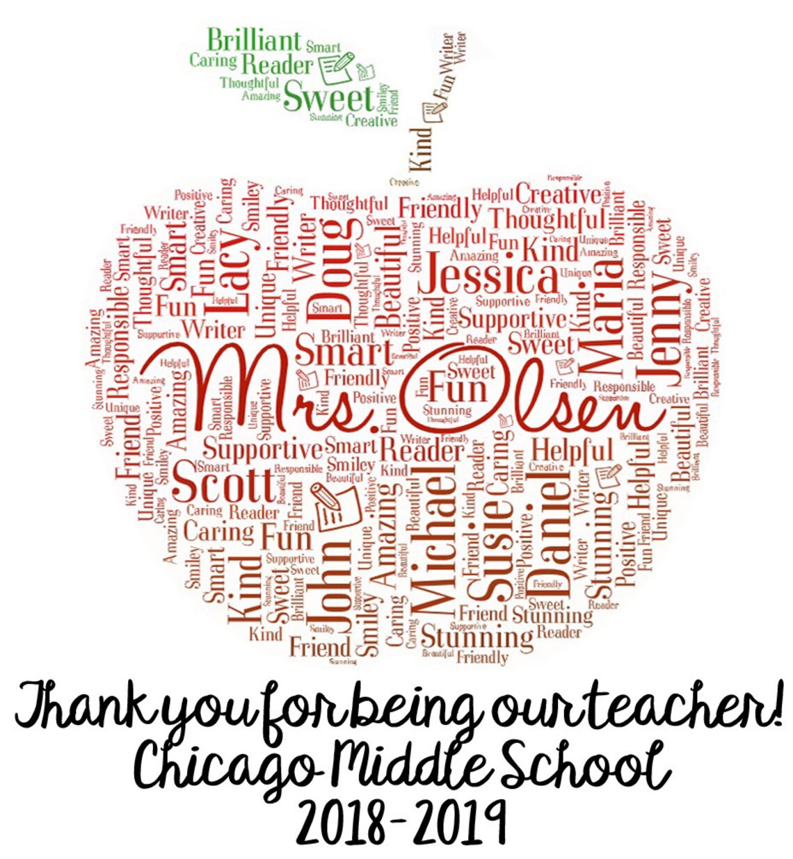 Custom TEACHER Word Art | Word Cloud | Apple | Customizable | Teacher ...