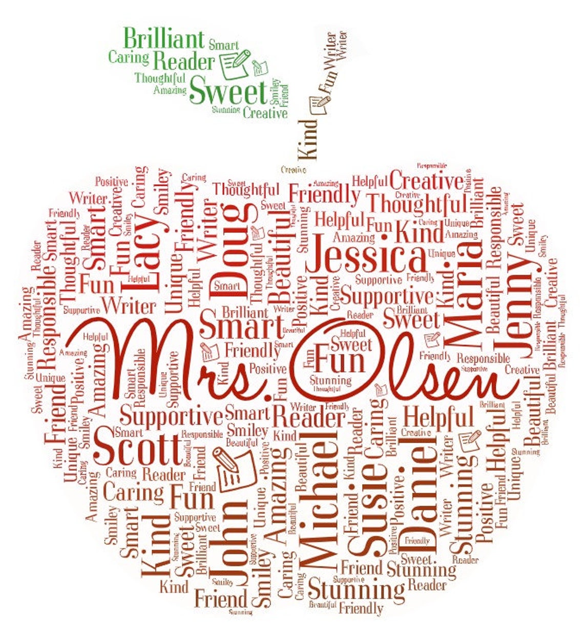 CUSTOM Teacher Word Art Apple Customizable Teacher Appreciation End of ...