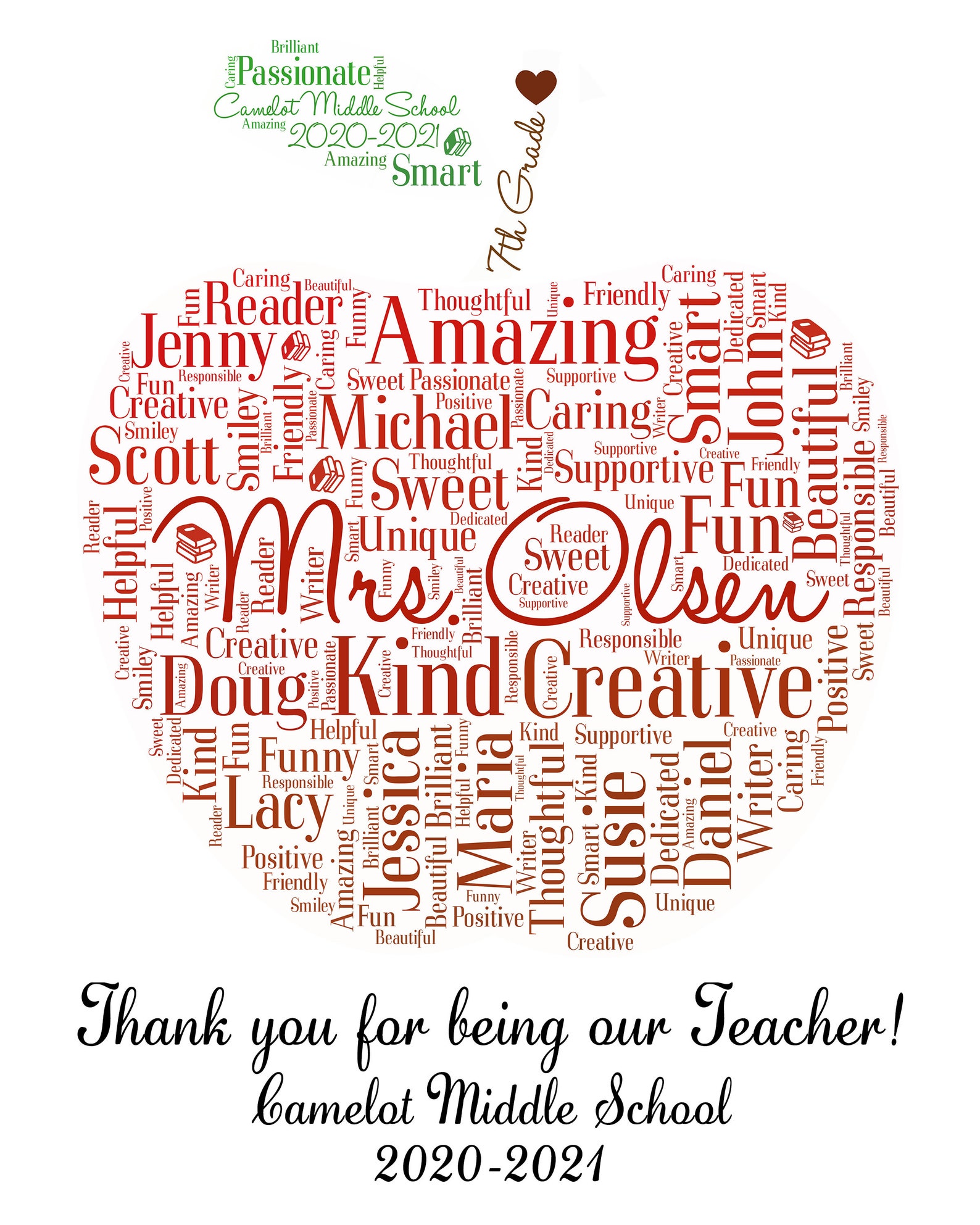 Custom TEACHER Word Art | Word Cloud | Apple | Customizable | Teacher ...