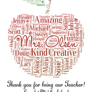 Custom TEACHER Word Art | Word Cloud | Apple | Customizable | Teacher ...