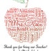 Custom TEACHER Word Art | Word Cloud | Apple | Customizable | Teacher ...