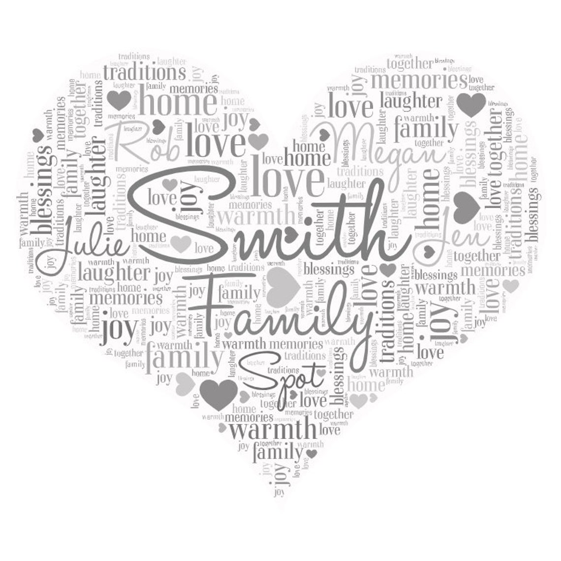 Custom PRINTABLE Word Art - Family Heart - Gift - Customized Family ...