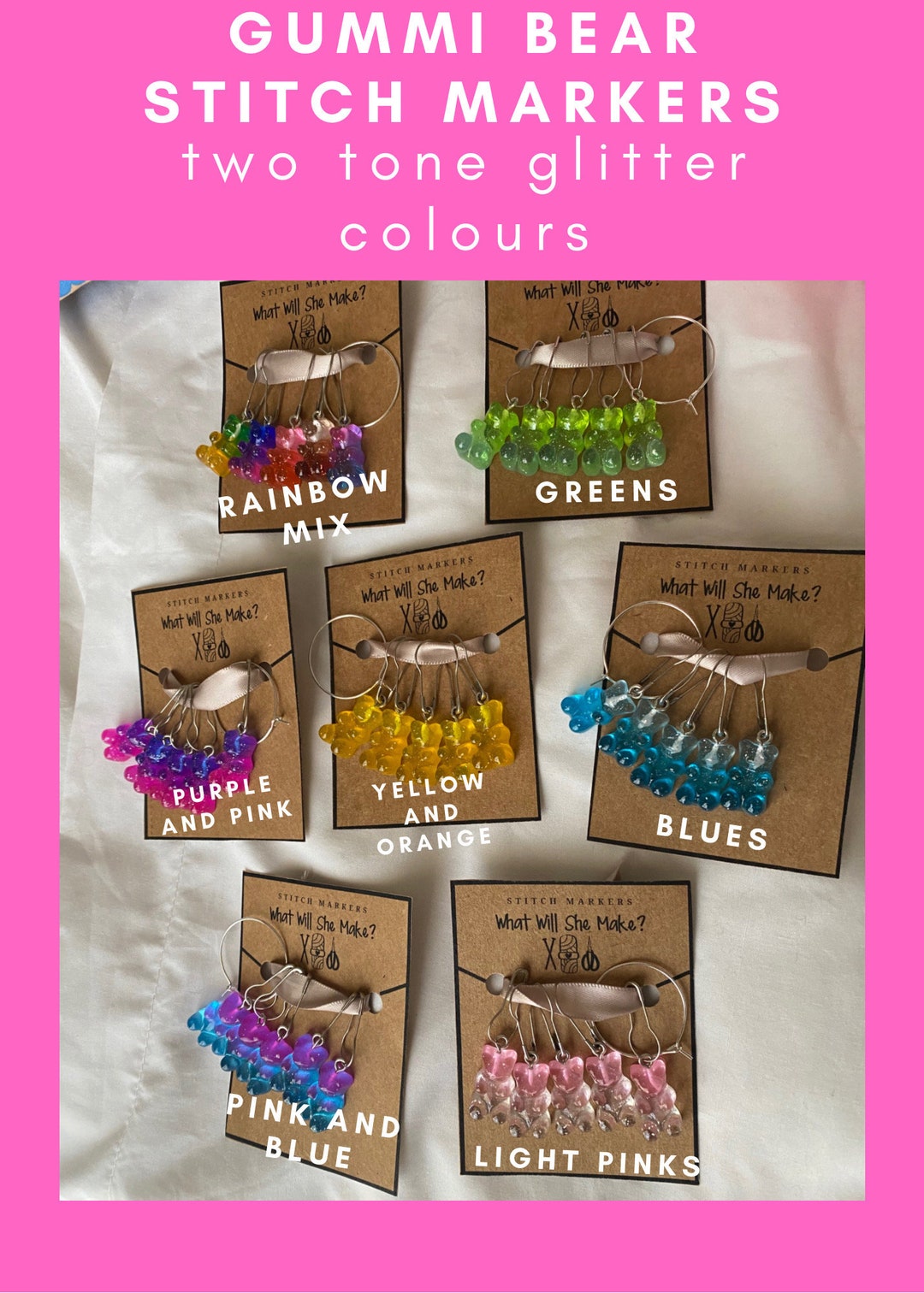 Gummi Bear Stitch Markers -two Tone Glitter Colours - Pack of 5 - for Knitting and Crochet ...