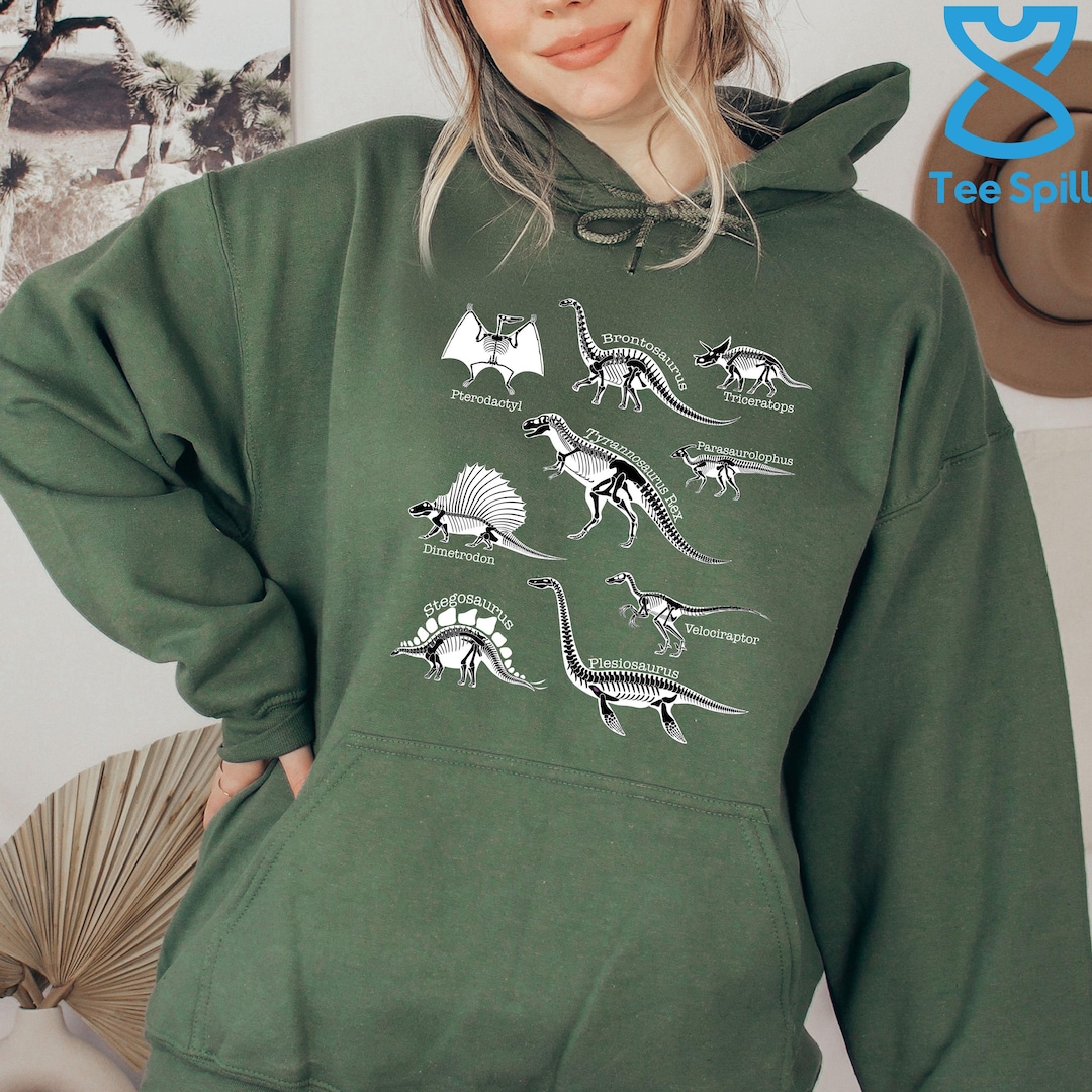 Dinosaur Skeleton Sweatshirt, Dinosaur Hoodie for Paleontologist ...