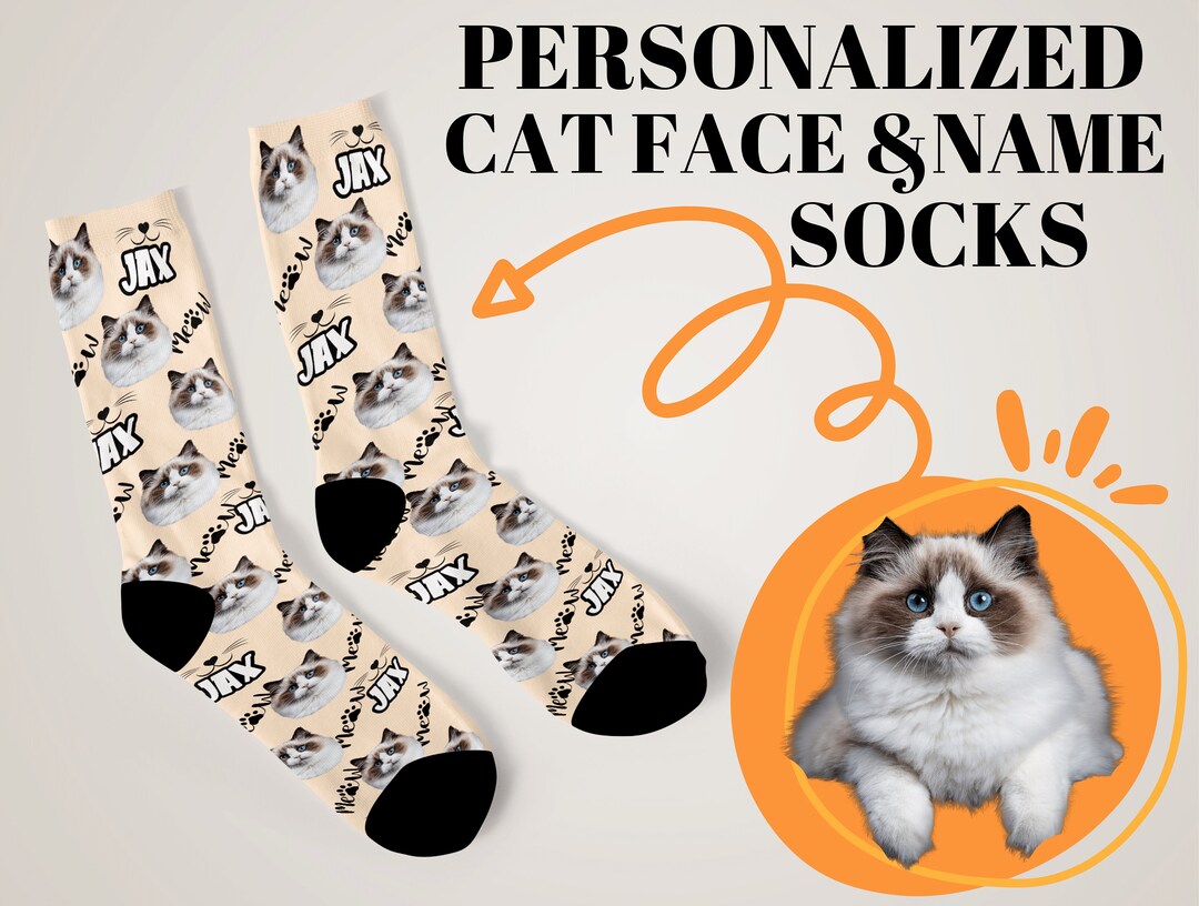 Custom Cat Socks, Custom Cat Socks for Cat Owner Birthday Gift, Cat ...
