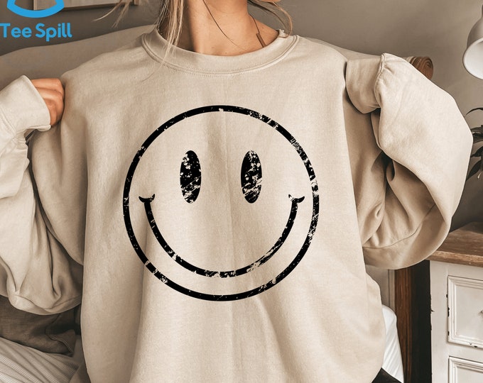 Distressed Smile Face Hoodie, Smile Face Sweatshirt for Friends ...