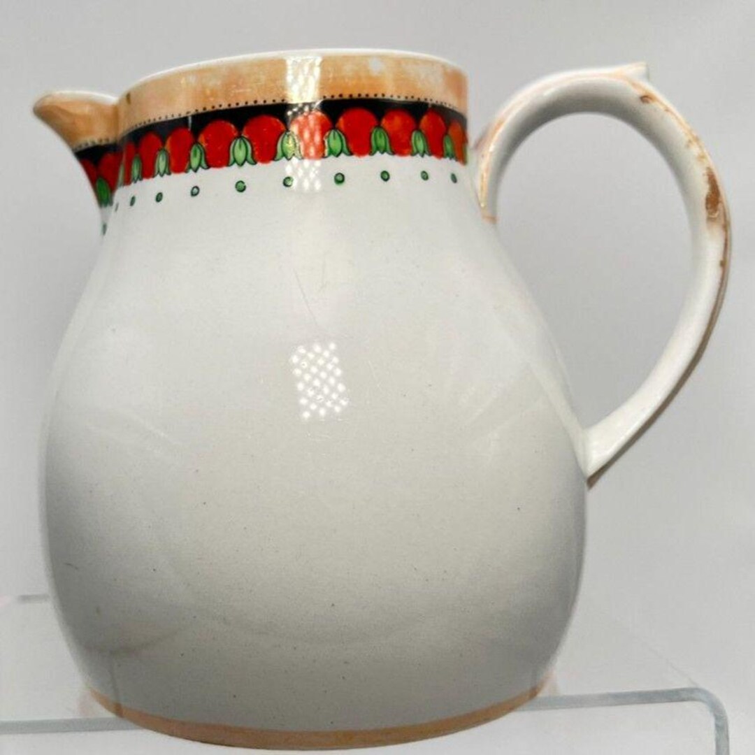 Early Minton Pitcher READ Comments White With Orange/red, Green and ...
