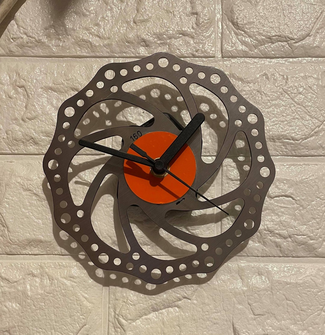 UPCYCLED orange Brake Disc Rotor Wall Clock MTB Mountain Bike Cycling ...