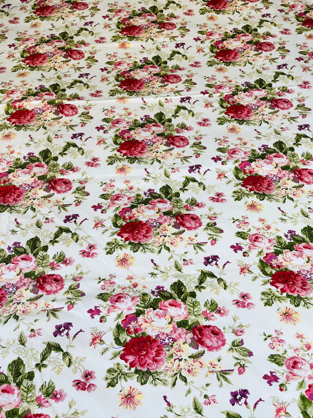 Chinoiserie Pink Floral Table Cloth Pink Green Cottagecore Granny Chic ...