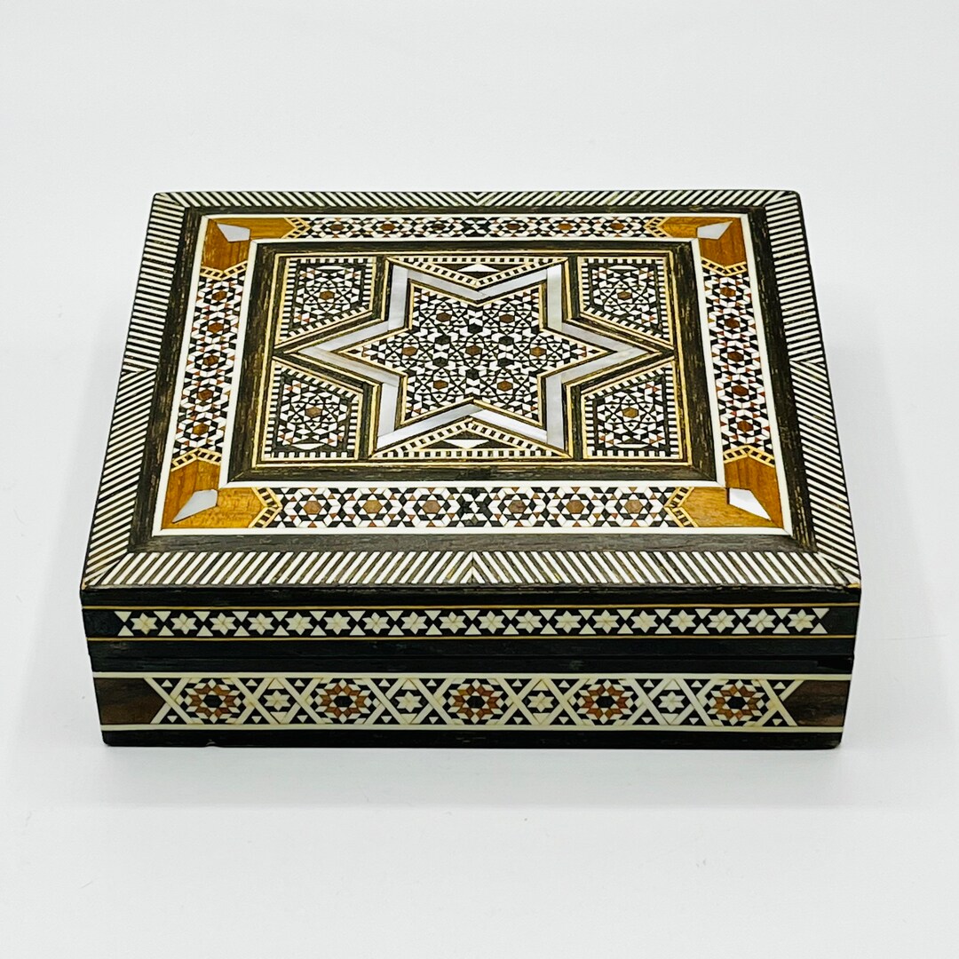 Egyptian Wooden Box, Trinket Box Mother of Pearl Inlay, Marquetry ...