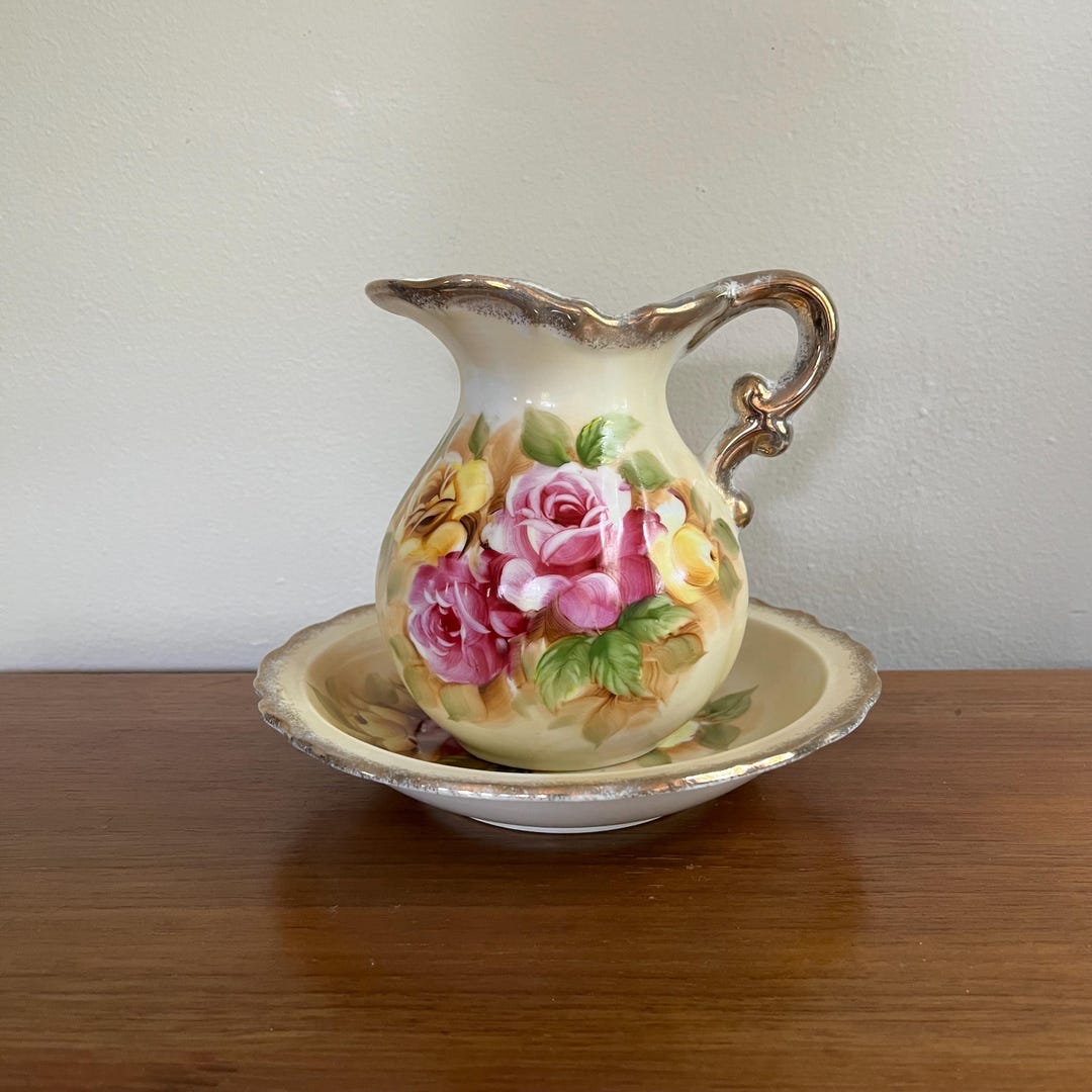 Vintage Rose Bowl Pitcher and Wash Basin, Mlk Jug Under Plate ...