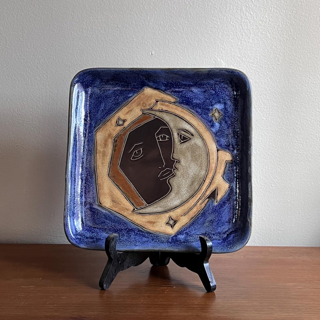 Vintage Sun and Moon Mara Stoneware Plate Mexican Pottery Artist Signed ...