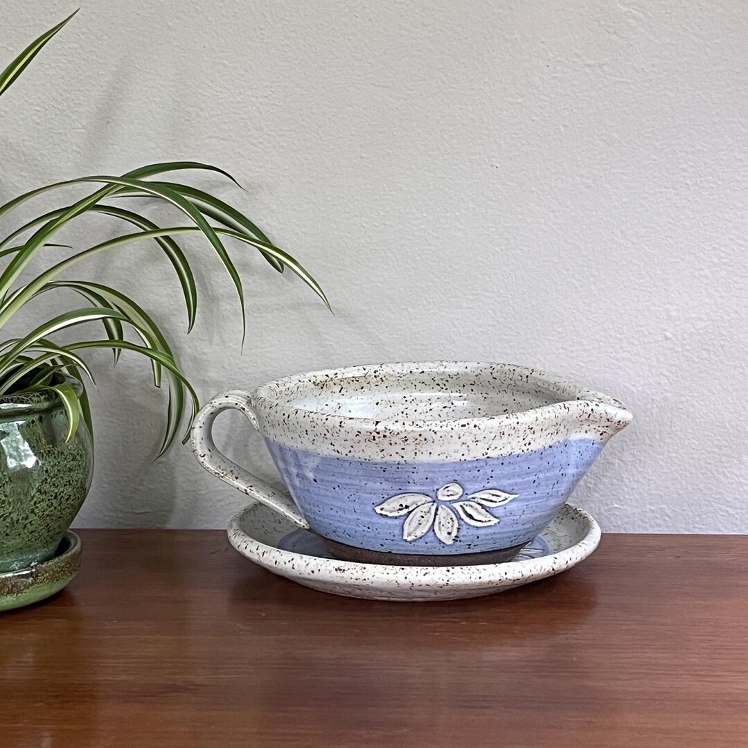 Vintage Speckled Studio Art Pottery Serving Dish and Plate, Periwinkle ...