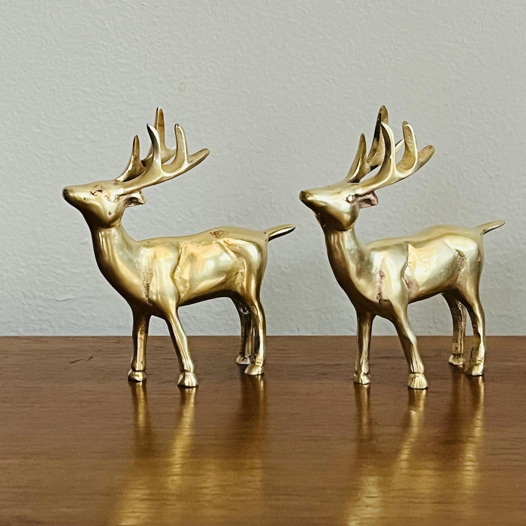 Vintage Brass Reindeer Statues, Brass Boho Decor, Mid Century Modern ...