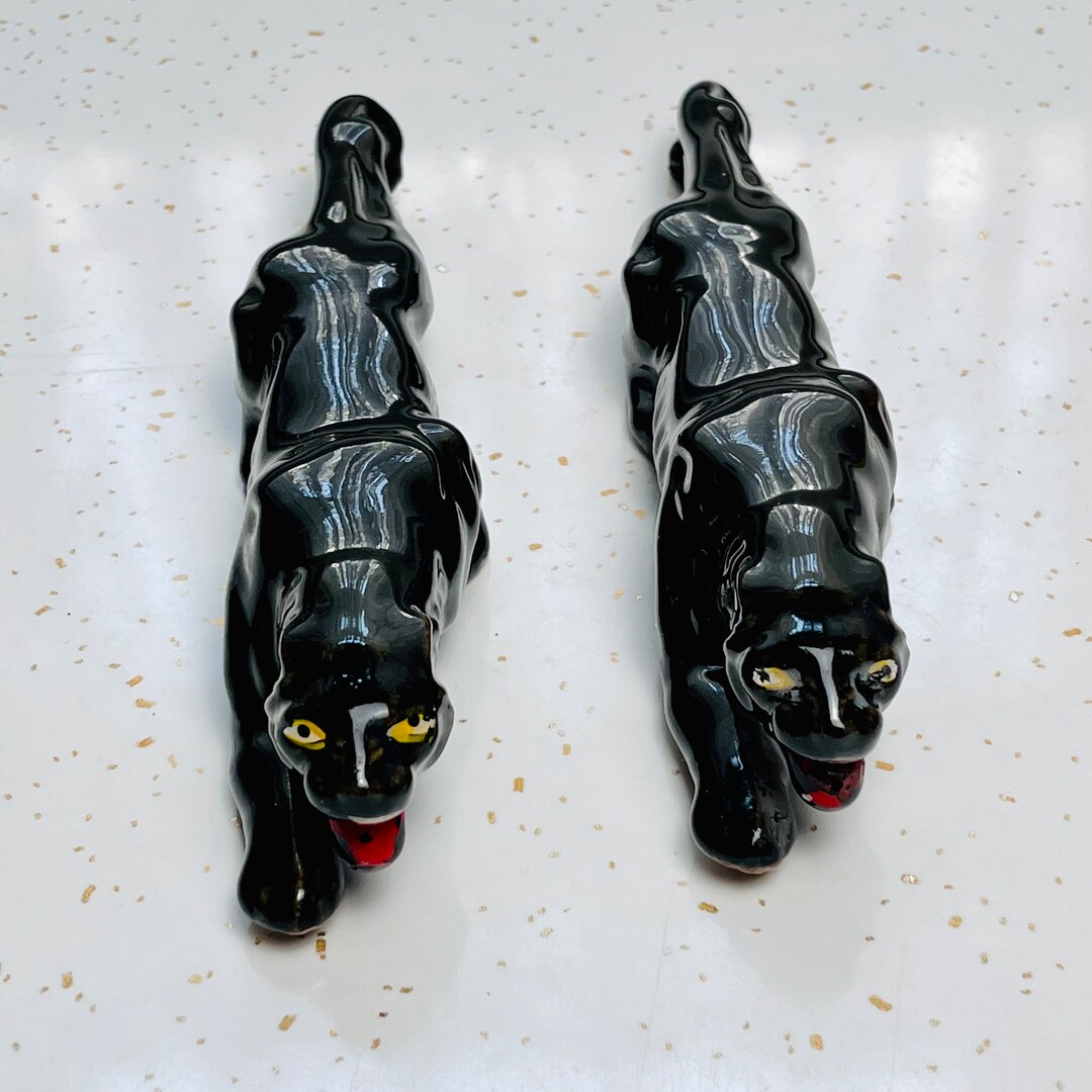 Mid Century Modern Black Panther Red Clay Pottery Statues Vintage ...
