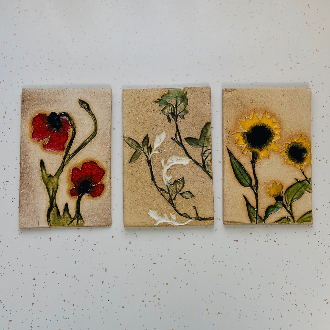 Arte Prima Stone Pottery Wall Plaques Tiles Glass Flowers Poppies ...