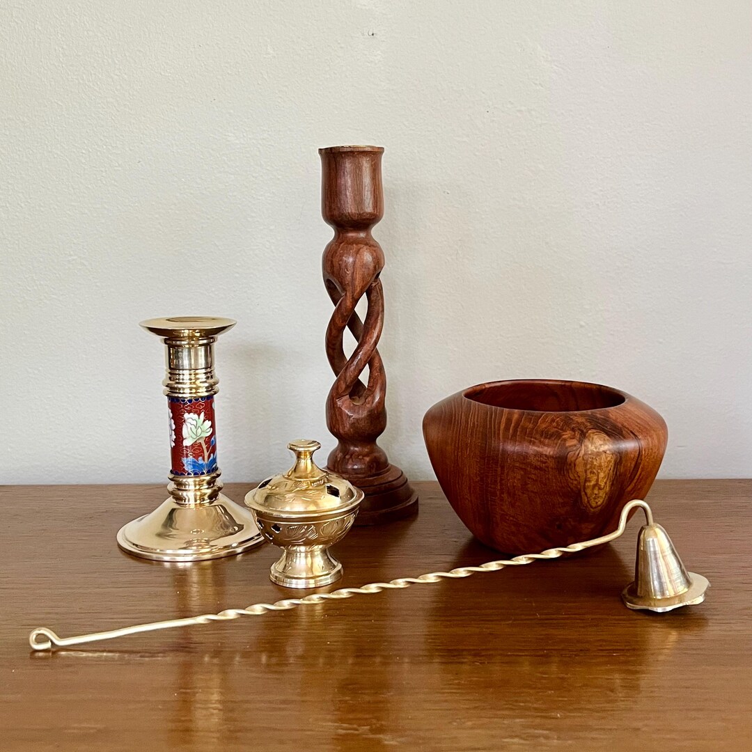Vintage Wood & Brass Decor Set, Mid-century Modern Boho - Etsy UK