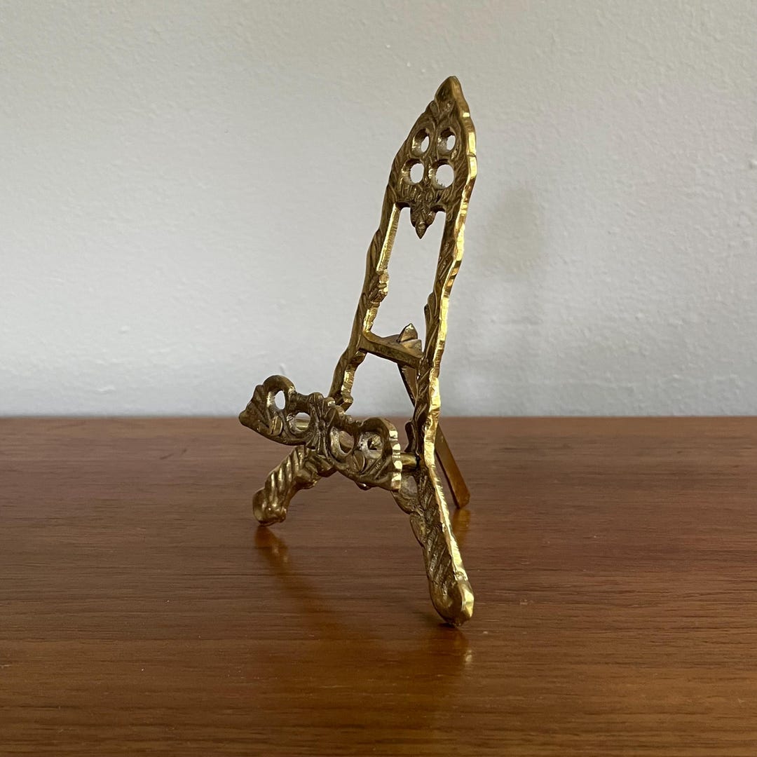Vintage Brass Easel Picture Holder, Mid Century Art Stand, Brass Photo ...