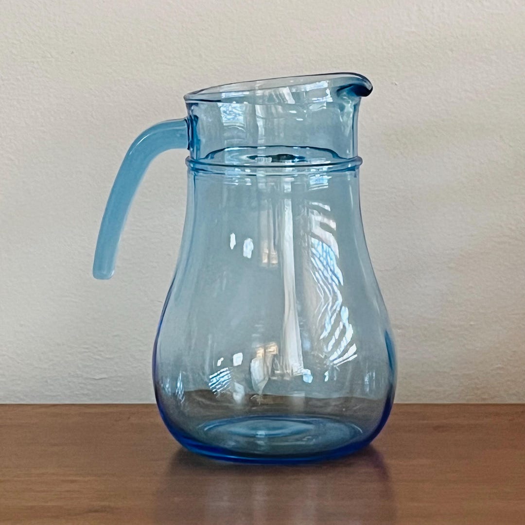 Vintage Blue Italian Glass Pitcher, Mid Century Modern Barware ...