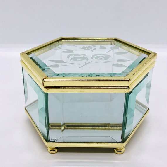 Beveled Glass And Glass Curio Box Vintage Jewelry Sto… - Gem