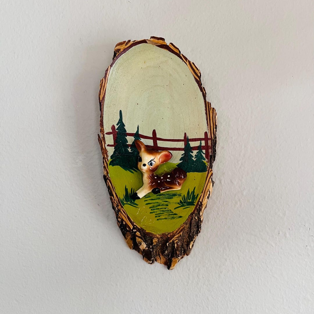 Vintage Kitsch Deer Wall Decor: Live Edge Wood - Etsy