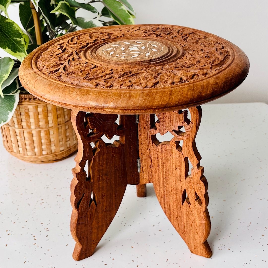 Ornate Carved Rosewood Plant Stand Sheesham Wood Stand Mid Century Boho ...