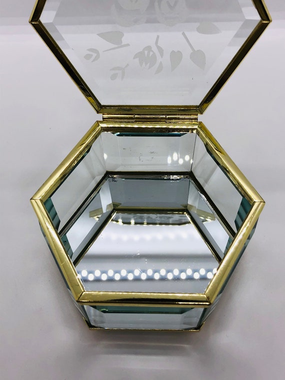 Beveled Glass And Glass Curio Box Vintage Jewelry Sto… - Gem