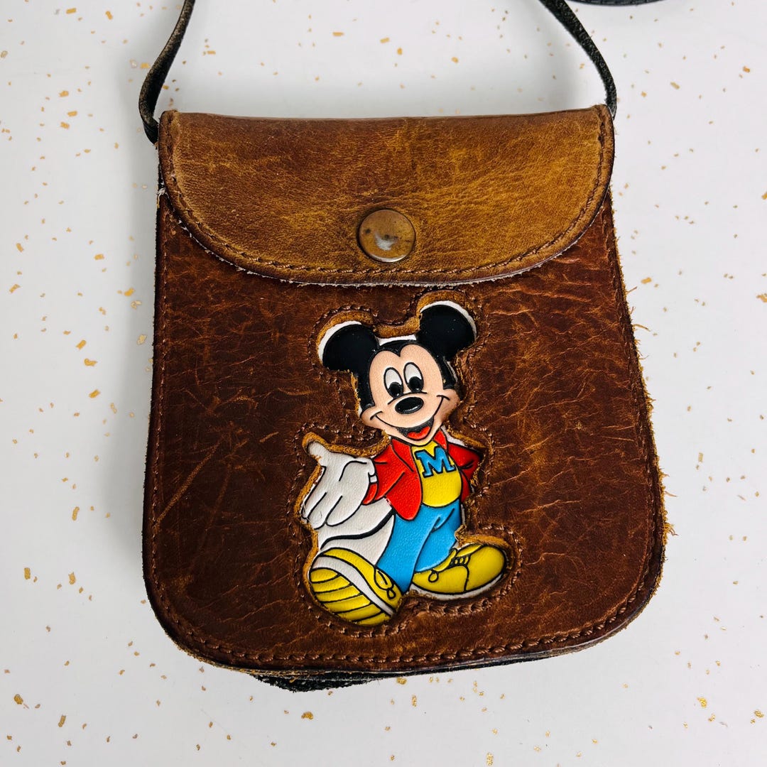 Rare Vintage Leather Mickey Mouse Crossbody Purse, Vintage Mickey Mouse ...