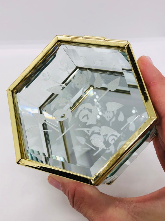 Beveled Glass And Glass Curio Box Vintage Jewelry Sto… - Gem
