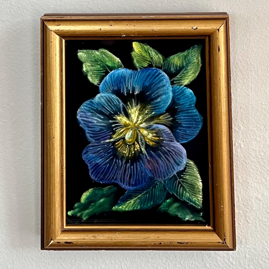 Moody Vintage Oil Painting, Pansie Flower Art, Wall Decor - Etsy