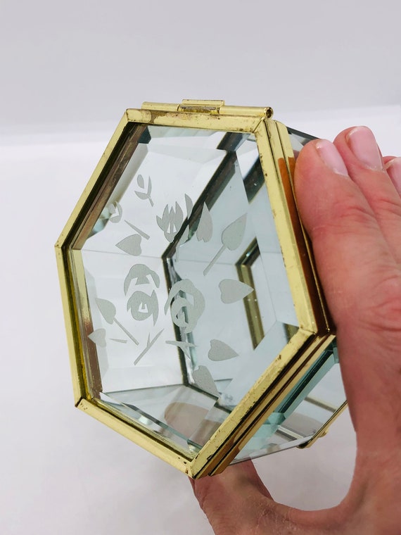 Beveled Glass And Glass Curio Box Vintage Jewelry Sto… - Gem