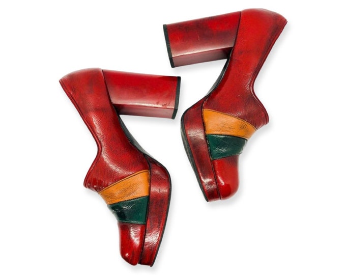 Rare Platform Shoes, Red Leather Platform Heels, Red Platform Shoes ...