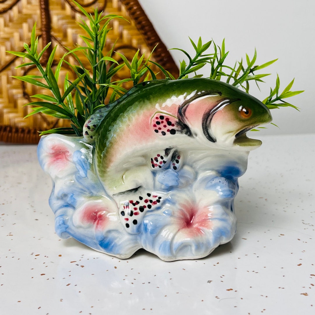 Vintage Rainbow Trout Pottery Planter Shafford Japan Ceramic Fish ...