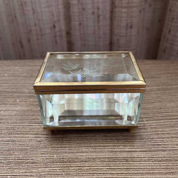 Vintage Etched Glass Box - Etsy