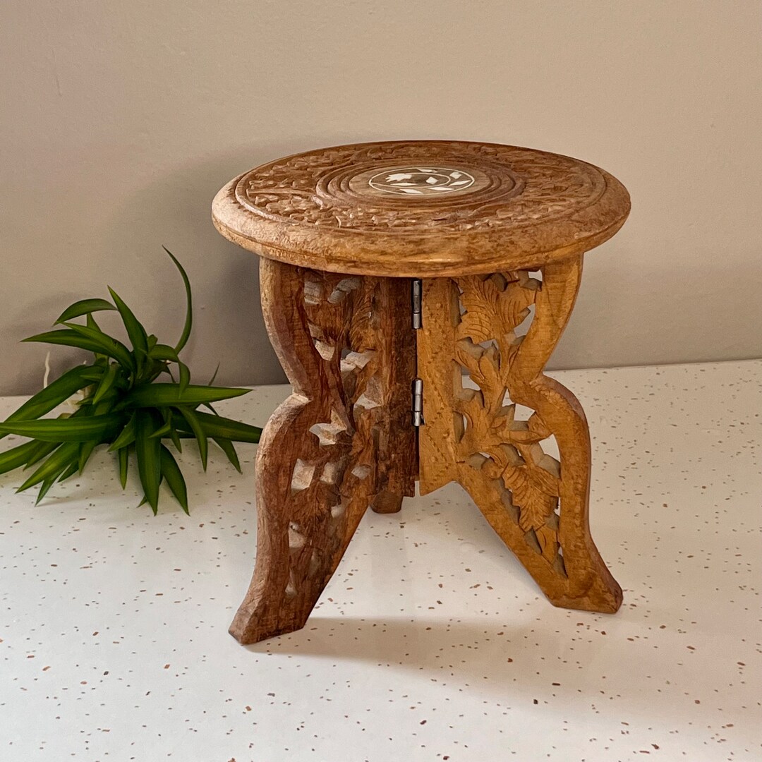 Ornate Carved Rosewood Plant Stand Sheesham Wood Stand Mid Century Boho ...