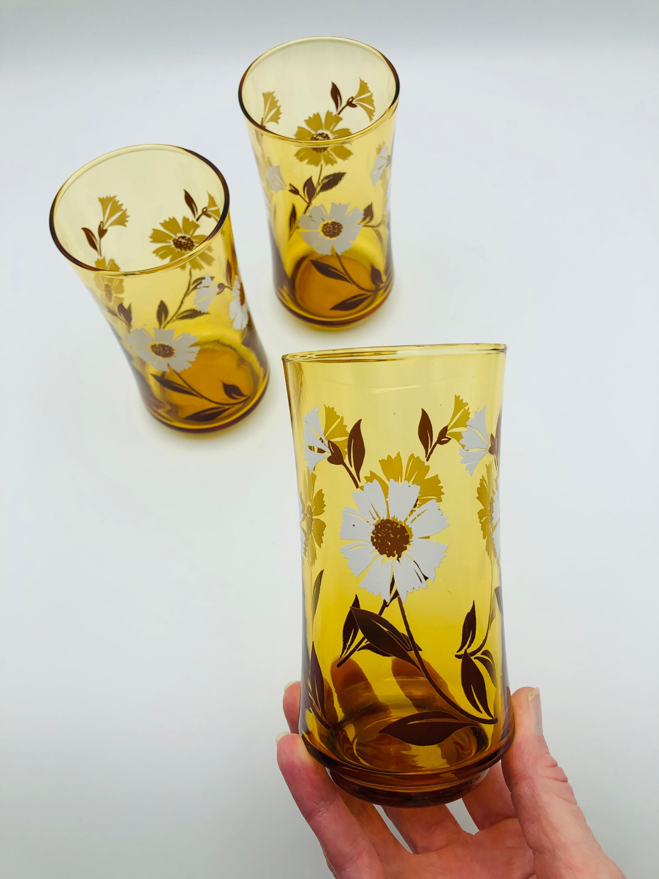 Libbey Amber Daisy Glassware Mid Century Vintage Juice Glasses - Etsy ...