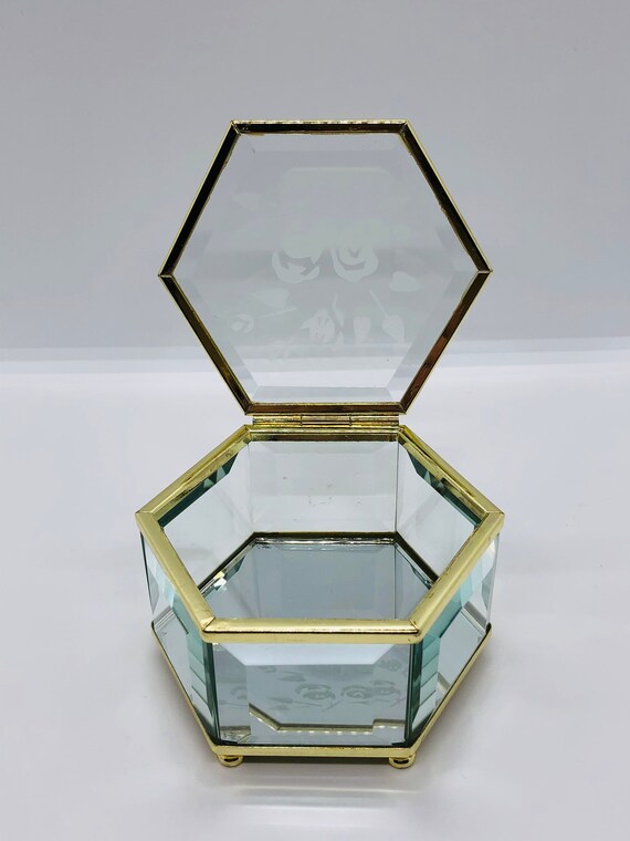 Beveled Glass And Glass Curio Box Vintage Jewelry Sto… - Gem