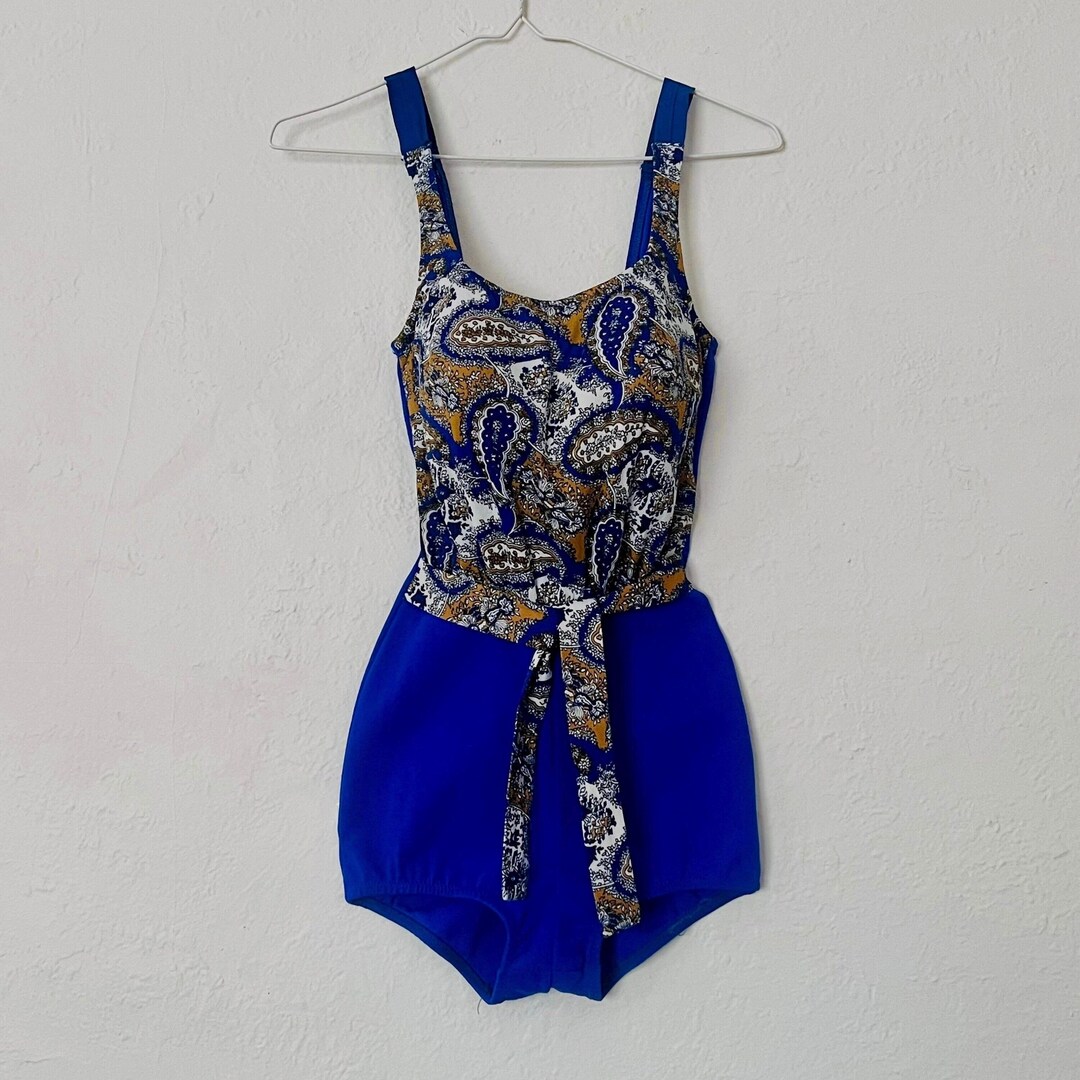 1960s Mod Blue Paisley Swimsuit Vintage Rockabilly Pin up One Piece ...