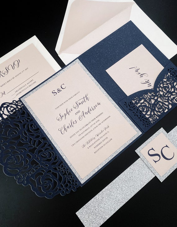 Invitaciones De Boda Azul Marino
