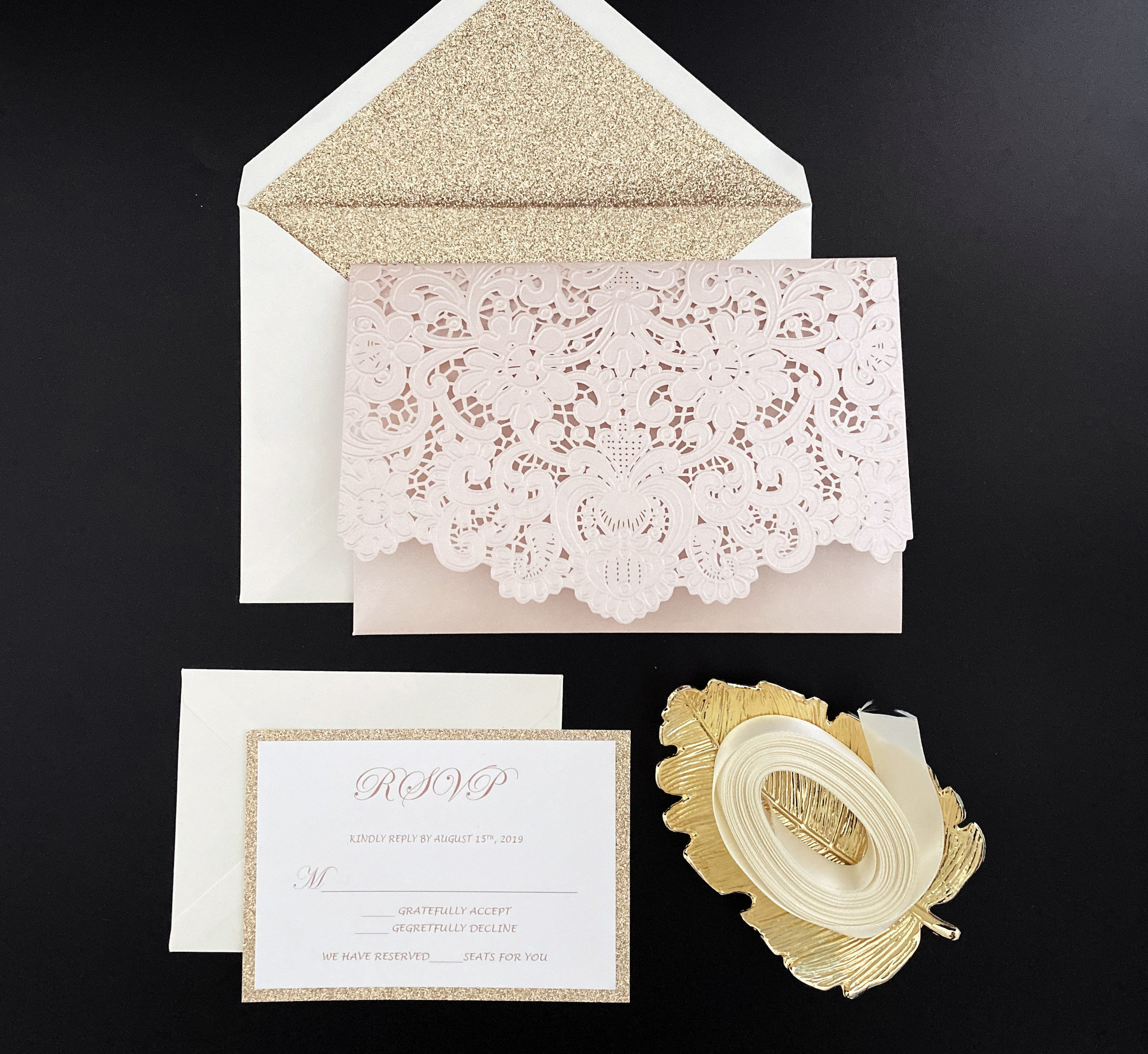 Elegant Pink and Gold Wedding Invitations With Free RSVP Cards - Etsy