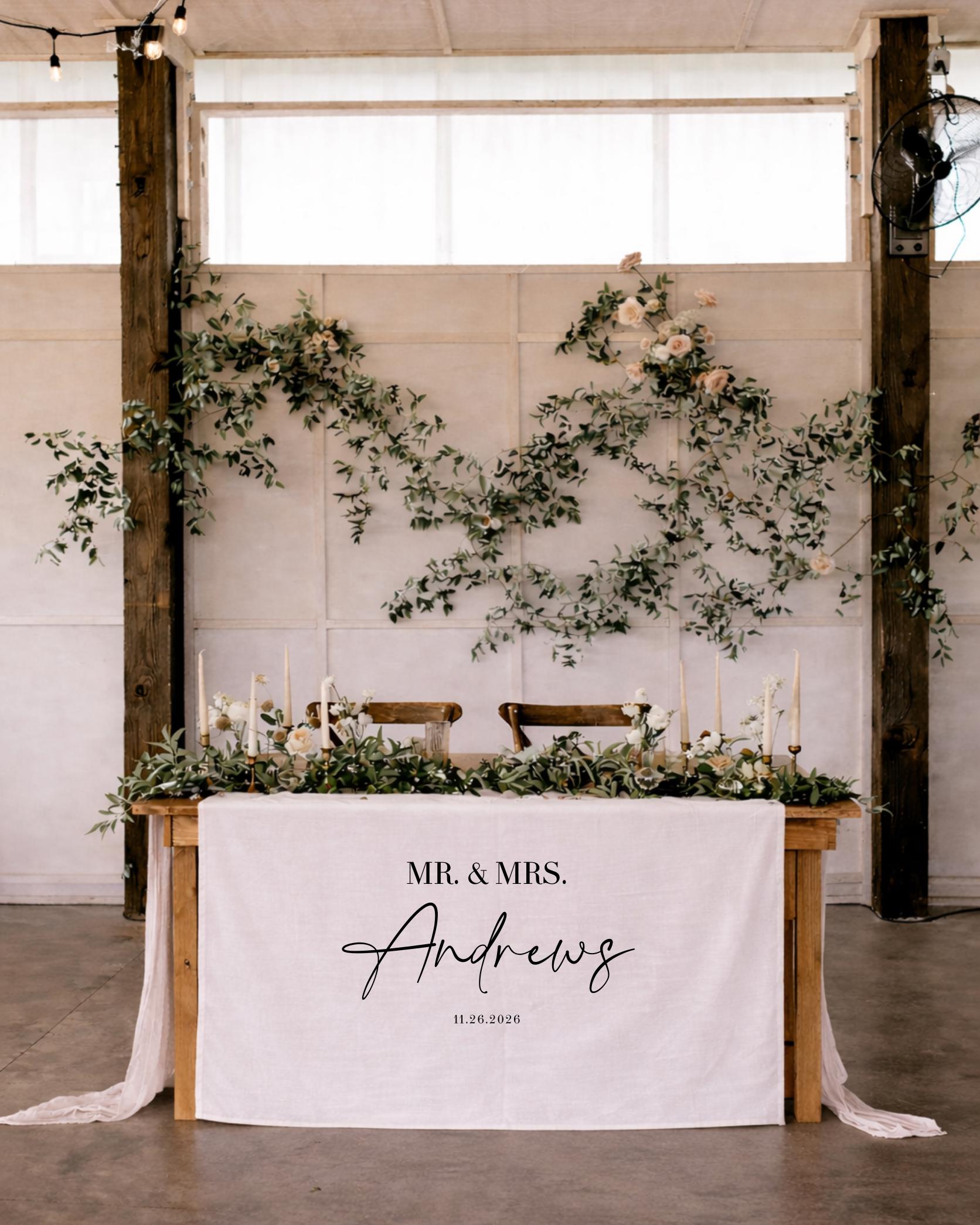 Custom Sweetheart Table Signs – Fabric Wedding Table Runner ...