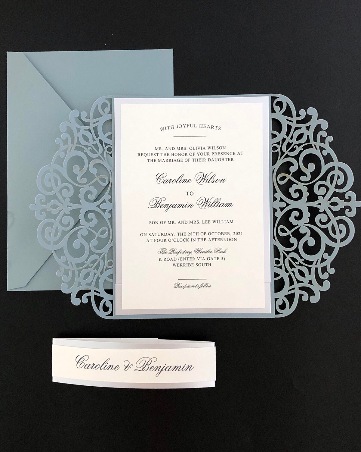 Elegant Dusty Blue Laser Cut Wedding Invitations With Free - Etsy