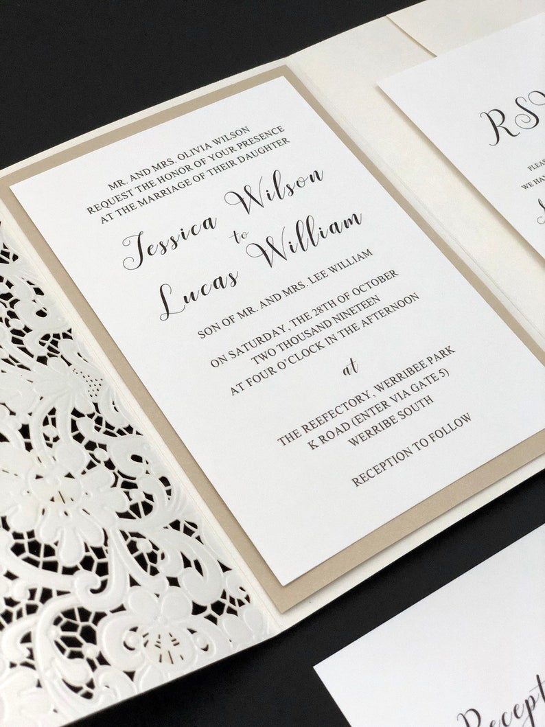 Elegant Neutral Wedding Invitations Laser Cut Wedding Invites - Etsy