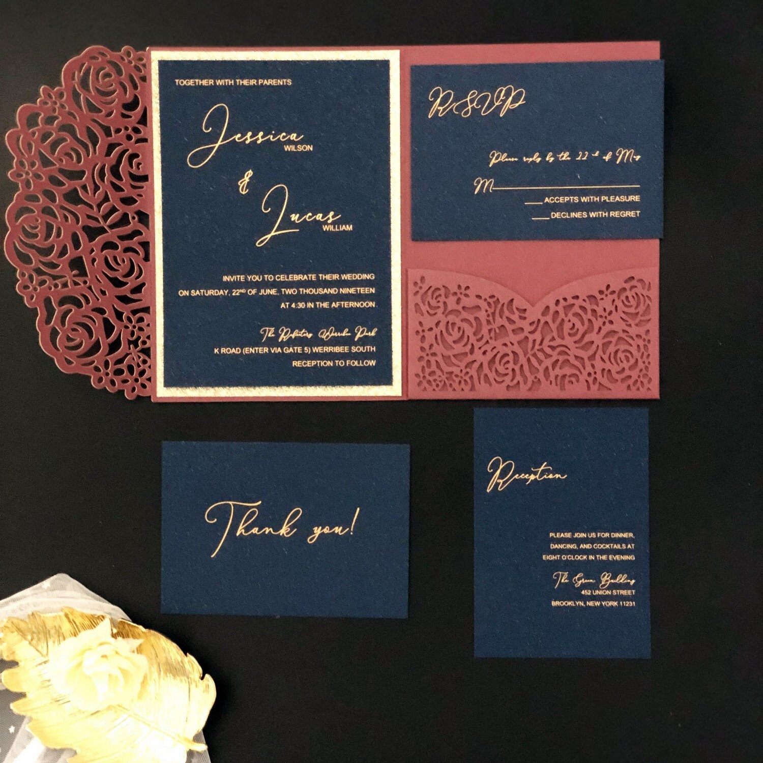 Burgundy Navy Fall Wedding Invitations Laser Cut- FREE RSVP Cards - Etsy