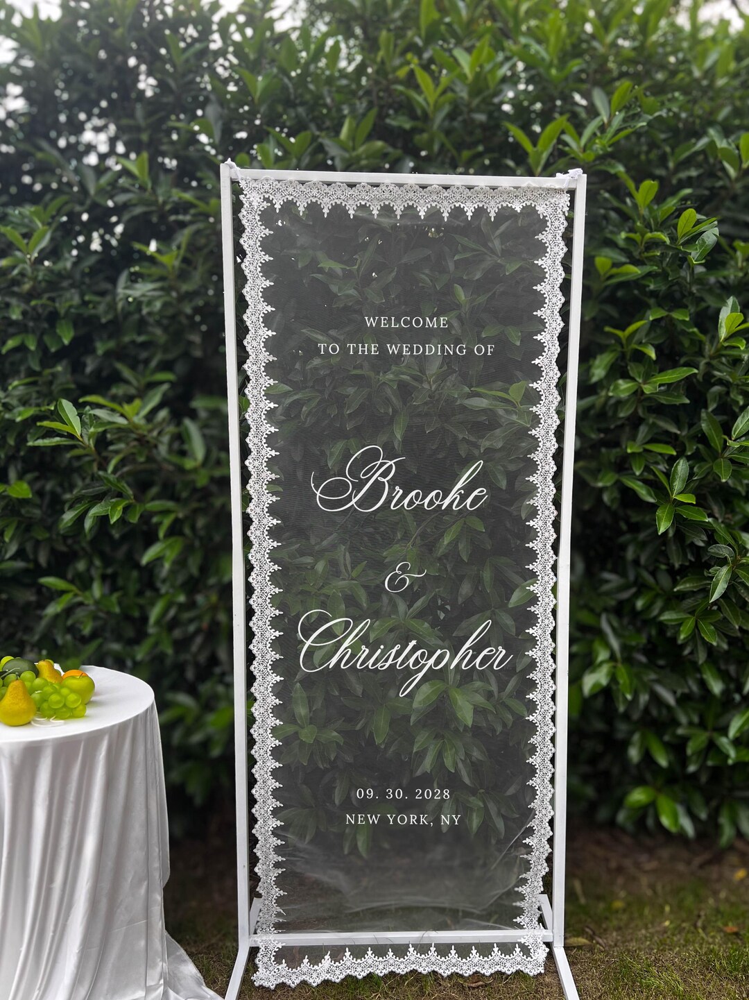 Sheer Lace Welcome Sign for Wedding: Clear Tulle, Fabric Wedding ...