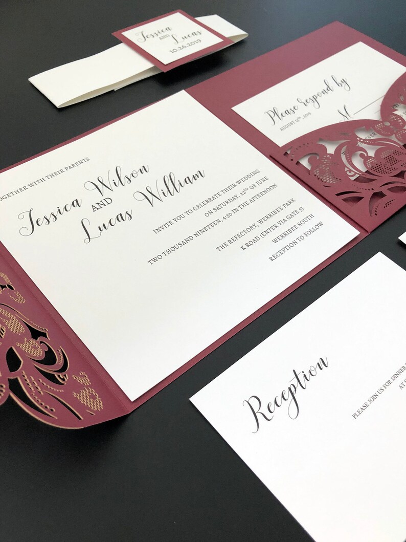 Burgundy Wedding Invites Laser Cut Wedding Invitations With - Etsy