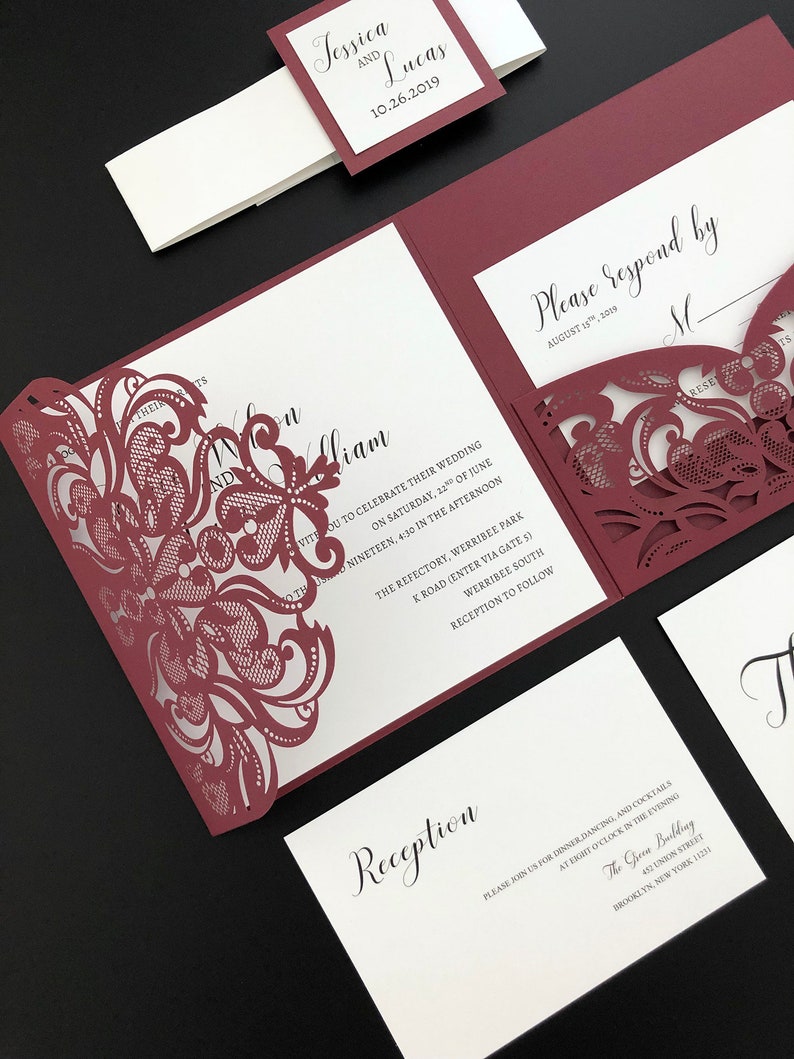 Burgundy Wedding Invites Laser Cut Wedding Invitations With - Etsy